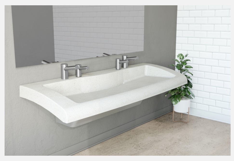Verge lavatories are open trough sinks for two users in solid surface ...